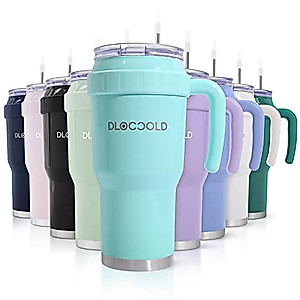 DLOCCOLD 40 oz Tumbler with Handle, Lid & Straw, Insulated Double Walled Stainless Steel Tumbler, Thermos Travel Coffee Mug for Women Men, Reusable water Tumbler with Leak-Proof Lid