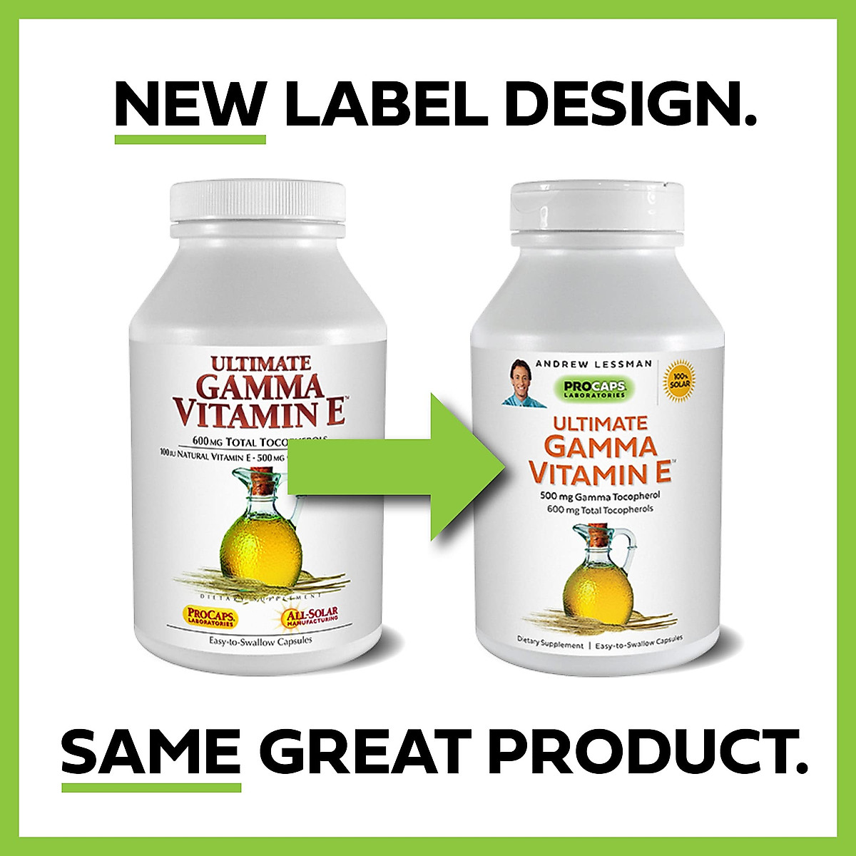 ANDREW LESSMAN Ultimate Gamma Vitamin E 30 Softgels – 500 mg Gamma Tocopherol, Protective Vitamin E. Four High Potency Forms of Natural Tocopherols. Powerful Anti-Oxidant. No Synthetic Forms