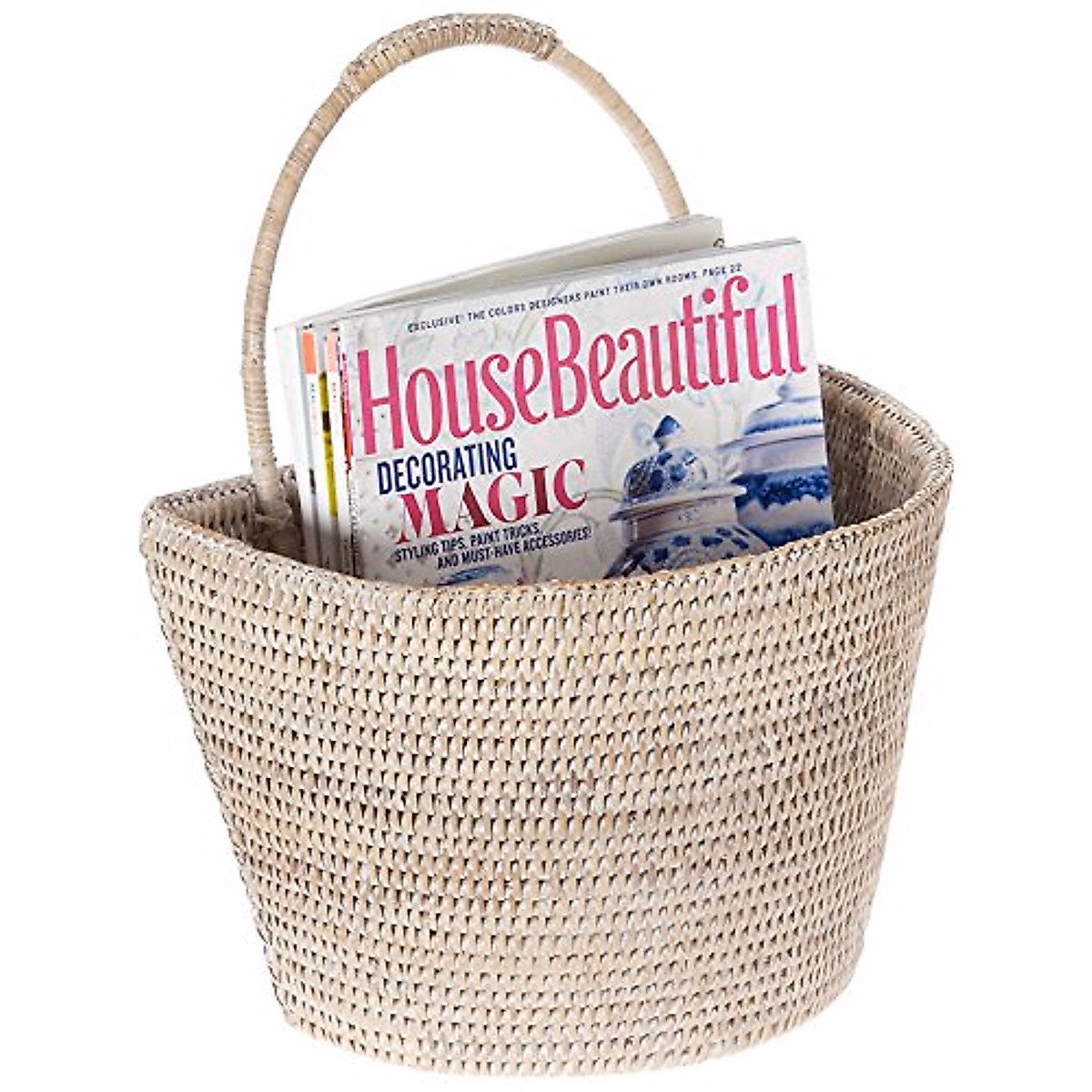 KOUBOO 1060073 La Jolla Rattan Wall Basket, Large, White Wash, 13" x 8" x 15.5"