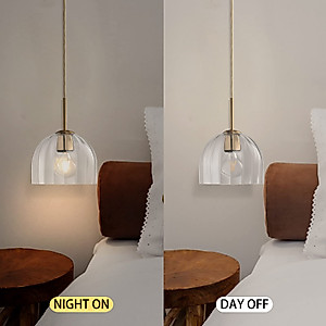 Lighten Chance Modern Pendant Light Kitchen Island, Bell Lamp Shape Hanging Ceiling Lighting Fixture with Clear Striped Glass Lampshade Dining Room, Warm Brass Finish