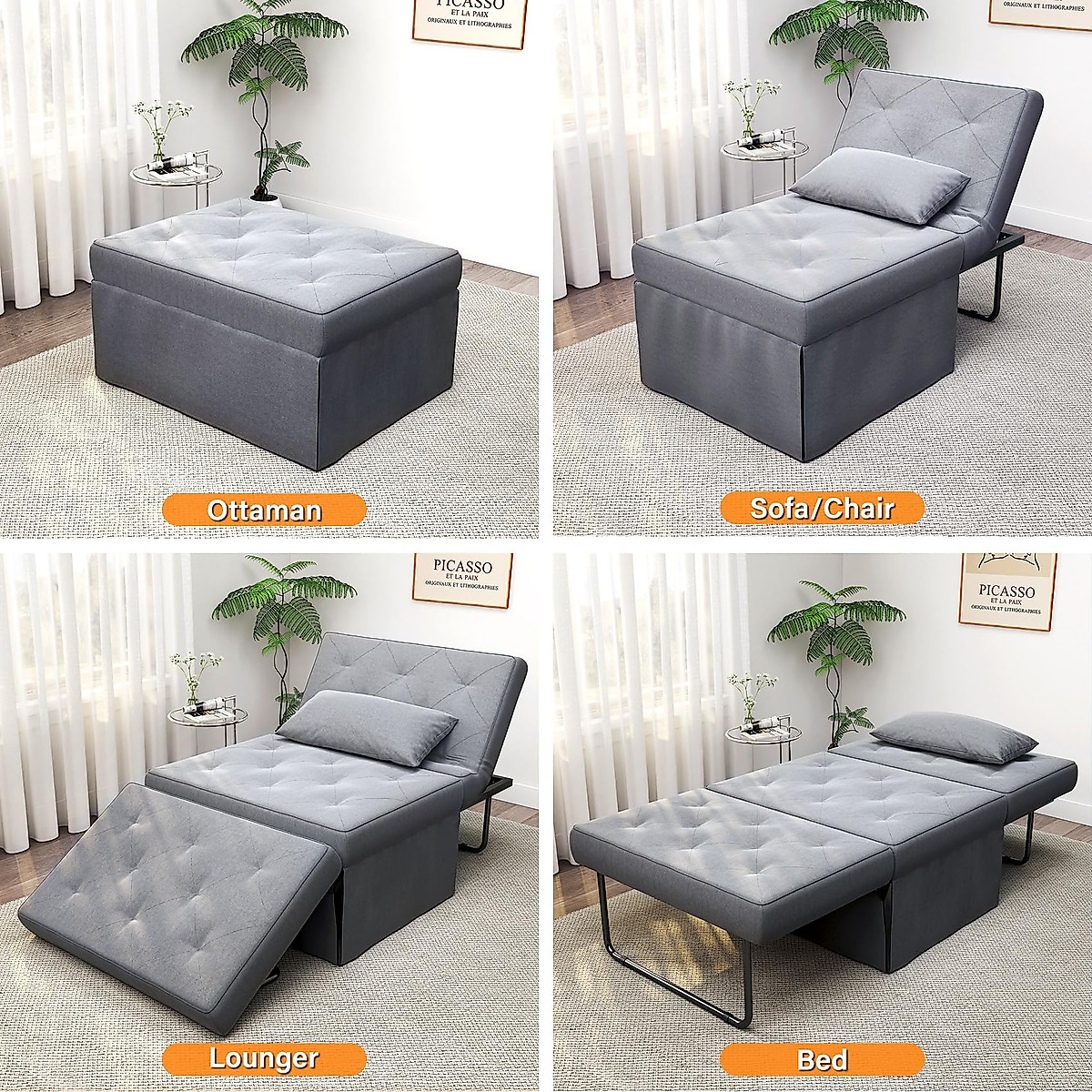 TC-HOMENY Sofa Bed with Pillow, 4 in 1 Multi-Function Adjustable Backrest Sleeper Chair Bed, Soft and Thick Sponge Cushion with Convertible Sofa Chair
