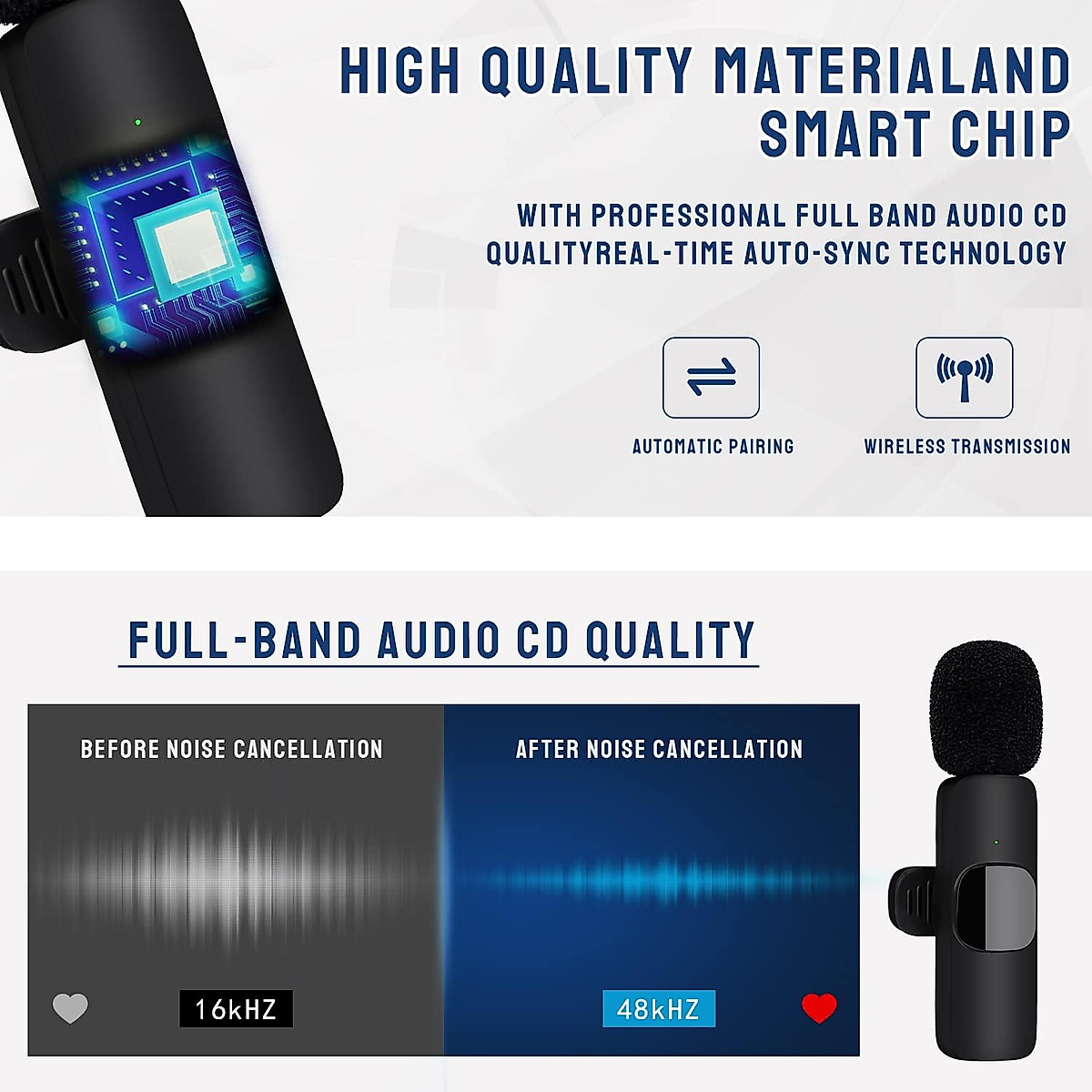 Nartoup Wireless Microphone for iPhone, 2 Pack Professional Dual Lavalier Microphone for Video Recording, Live Streaming, YouTube, Facebook, TikTok, Vlog, Presentation