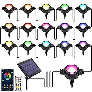 Solar Pathway Lights, 42ft RGB Solar Ground Lights with USB Charging, Waterproof Yard Garden Walkway Lights with App Control and Remote, Music Sync,Timing, Dimmable,Outdoor Pathway Lights for Yard