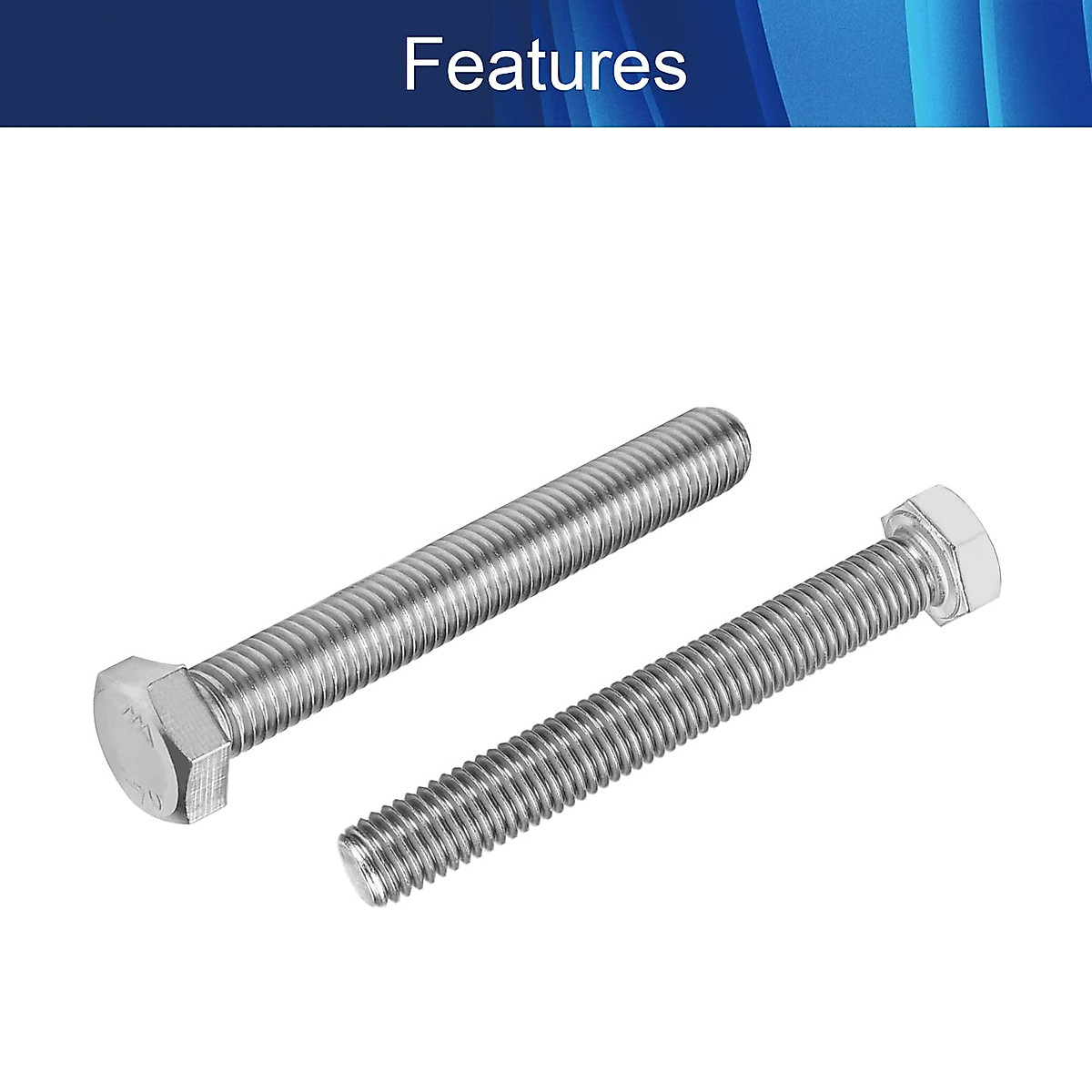 Juvielich M12x90mm Hex Head Screw Bolts 304 Stainless Steel Fully Threaded Hex Tap Bolts Silver Tone 5PCS