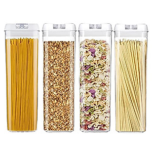 4 PCS Airtight Food Storage Containers Set with Easy Lock Lids, Plastic Storage Containers for Kitchen Pantry Organization and Storage,Cereal and Sugar, Dry Food Canisters for Flour