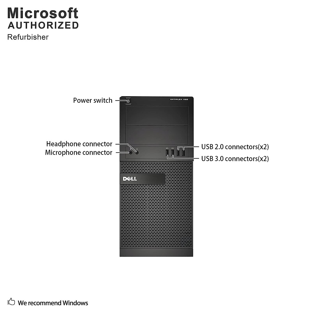 Dell OptiPlex XE2 Tower Desktop Computer PC, Intel Quad Core i5-4570S up to 3.6GHz, 32G DDR3, 256G SSD+2T, DVD, WiFi, BT, 4K Support, DP, VGA, Windows 10 Pro 64 English/Spanish/French (Renewed)