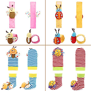 Wrist Rattle Foot Finder Sock for 0-36 Months Baby Boys and Girls, Newborn Baby Soft Hand & Feet Rattle 0-3 Years, Arm Leg Babies Development Toys for Infant Bebe (MBR-4 PCS)