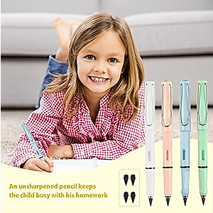 Lyomied 4Pcs Inkless Pencils Eternal, Everlasting Pencil with Eraser, and 4 Replacement Nibs,Unlimited Writing, Reusable Infinity Pencil, NO-Sharpening Pencils for Kids Student Writing Sketch