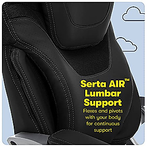 Serta AIR Health and Wellness Executive Office Chair, High Back Big and Tall Ergonomic for Lumber Support Task Swivel, Bonded Leather, Black