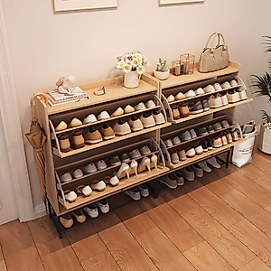 AVZEAR Freestanding Shoe Cabinet with 2 Flip Drawers - Modern Narrow Organizer for Hallway, Bedroom, and Entryway (Natural)