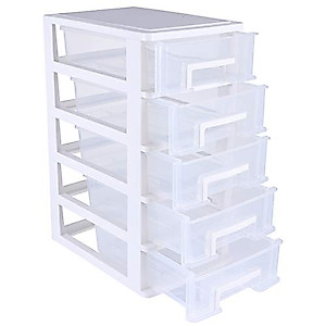 SAFIGLE Mini Plastic Drawers Organizer 5 Drawer Storage Organizer Plastic Storage Bins with Drawers Space Saving Small Plastic Drawers for Crafts Small Tools Sationary and Hardware