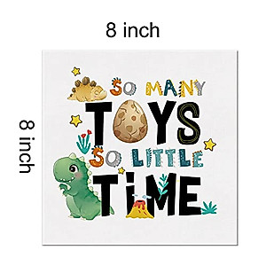 Dinosaur Nursery Sign Wall Art Prints Canvas Painting Baby Dinosaur Dino So Many Toys So Little Time Outer Print Home Kids Bedroom Playroom Decor 8" x 8"
