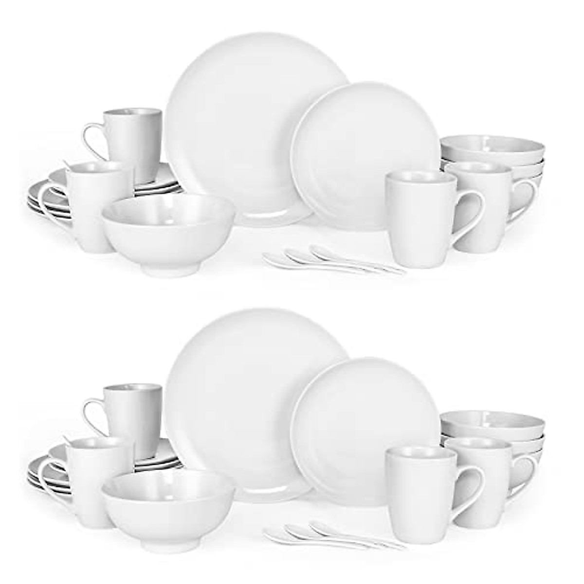 Miibox White Dinnerware Set, 40-Piece Service For 8，with Dinner Plates, Salad Plate, Bowls, Mugs and Teaspoons, Porcelain Durable for Christmas, Halloween, Wedding, Banquet