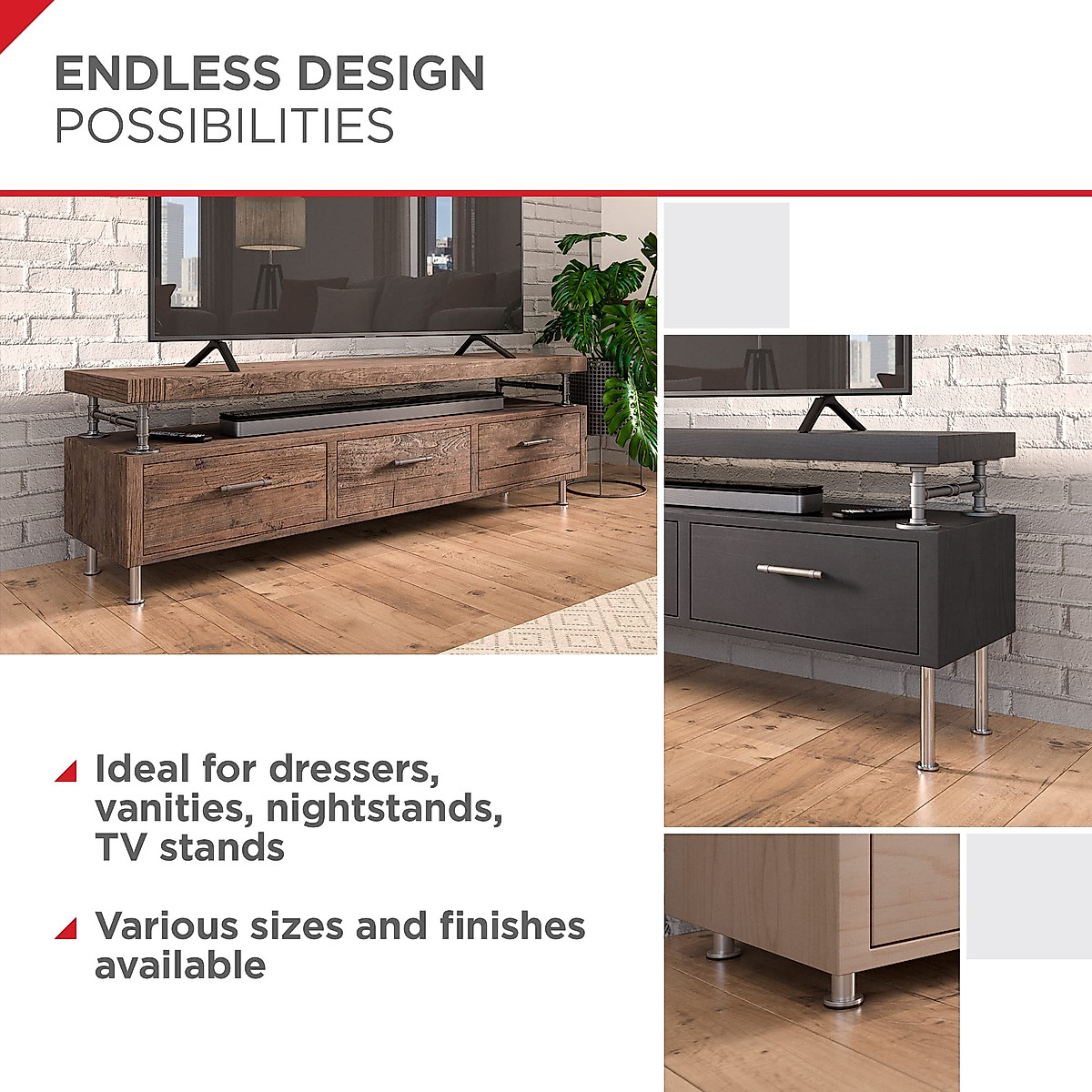 Richelieu Hardware 64217100140 3 15/16 in (100 mm) Round Furniture Leg with Levelling Glide, Chrome