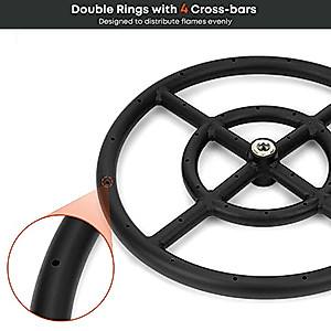 Stanbroil Natural Gas Fire Pit Burner Ring Installation Kit, Black Steel, 12-inch