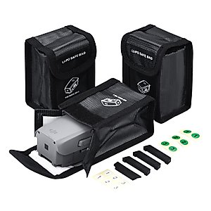 HeiyRC Battery Safe Bag & Battery Dust-proof Plugs for DJI Air 2S/Mavic Air 2 Batteries Protection Storage Case Fireproof Explosion-proof Pouch (3+1 Set)