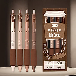 Jisomin Retractable Quick Dry Ink Pens, Comfortable Writing Pens, 0.5mm Fine Point Black Ink, Perfect for Office School Supplies Gifts for Boys Girls, Pack of 4pcs (Coffee)