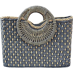 QZUnique Hand-woven Straw Bag Women Summer Beach Handbag Casual Satchel Retro Top Handle Tote Clutch