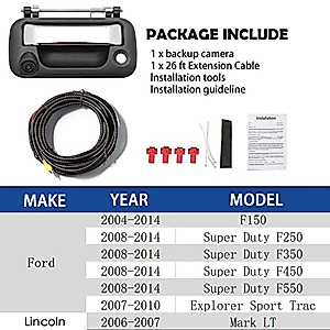 Anina Tailgate Handle Backup Camera for 2004-2014 Ford F150, 2008-2016 F250 F350 F450 F550, 2006-2008 Lincoln Mark LT Car Tailgate Door Rear View Reverse Parking Camera ( Black / Chrome )