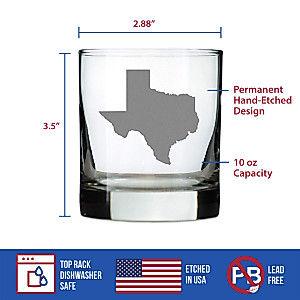 Texas State Outline - Whiskey Rocks Glass - State Themed Drinking Decor and Gifts for Texan Women & Men - 10.25 Ounce