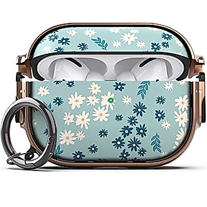 TATOFY case for AirPods Pro 2, AirPods Pro, Lock AirPod Pro 2 Case for Women, Flora Hard case with Carabiner, Support Wireless Charging, LED Visible (Cyan)