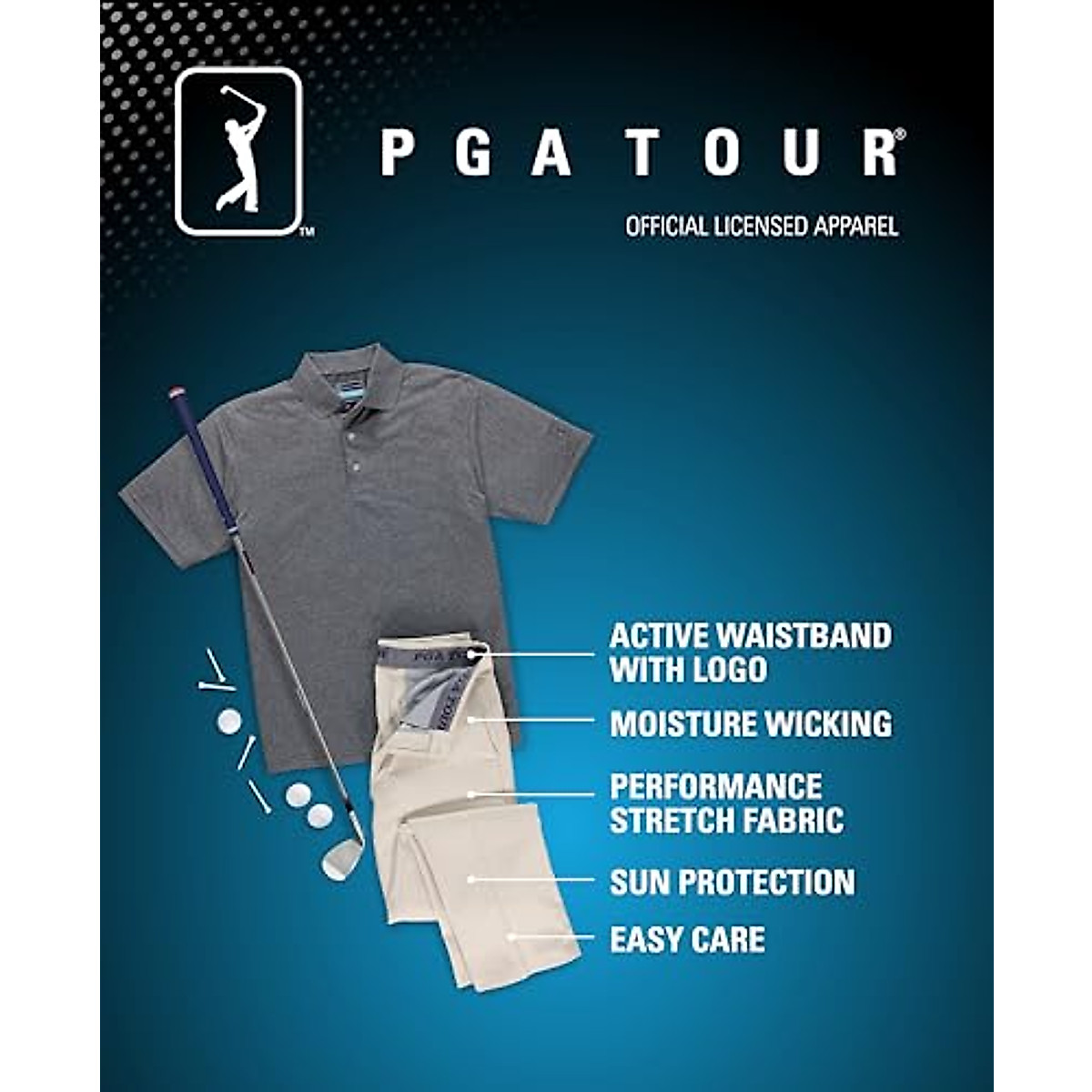 PGA Tour Men's Flat Front Active Waistband Golf Pant With A Classic Fit, Moisture-Wicking And Sun Protection (Sizes 30 - 54), Quiet Shade, 36W x 30L