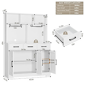 HOSTACK Buffet Cabinet with Hutch, Modern Farmhouse Kitchen Buffet Sideboard Storage Cabinet with 3 Drawers, Barn Door Coffee Bar Station, Liquor Cabinet for Dining Room, Living Room, White