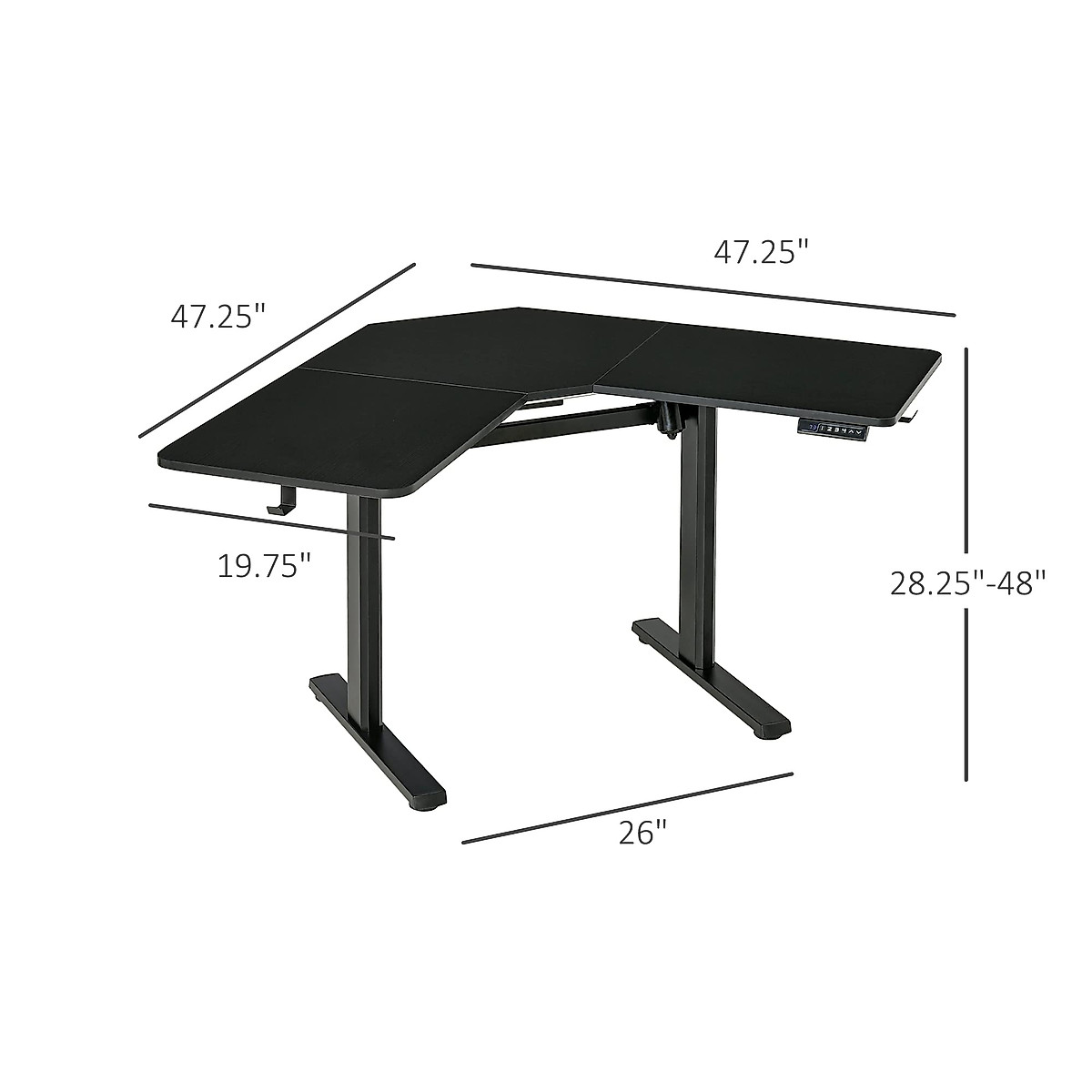 Vinsetto 65.75" Adjustable Height Standing Desk, V-Shaped Computer Desk Workstation for Home, Office, Black