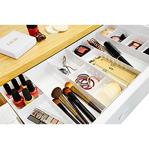 CAXXA 3 Slot Drawer Organizer with 4 Adjustable Dividers - Junk Drawer Storage for Makeup & Vanity, Office Desk Supplies and Accessories (WHITE, 1 PACK)