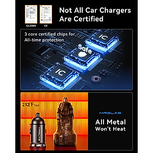 MRGLAS Car Charger, 4.8A [Pull Ring Design] Cigarette Lighter USB Charger,[Smallest All Metal] USB Car Charger Dual Port Car Charger Adapter Compatible with iPhone 14/13/12/11 Samsung Note 9/S10/S9/S8