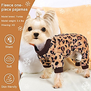 Leopard Dog Sweater Dog Jumpsuit - Winter Fleece Puppy Clothes for Small Dogs Girl Boy Warm Small Dog Pajamas Dog Outfit for Chihuahua Yorkie Shih Tzu Teacup Cold Weather Cat Apparel Clothing