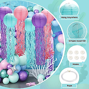 GAILROSO Jelly Fish Paper Lanterns, 6 Pack Jellyfish Lanterns (Pink, Blue, Purple) with String and Hooks, Hanging Jellyfish Decor for Under The Sea, Ocean Party