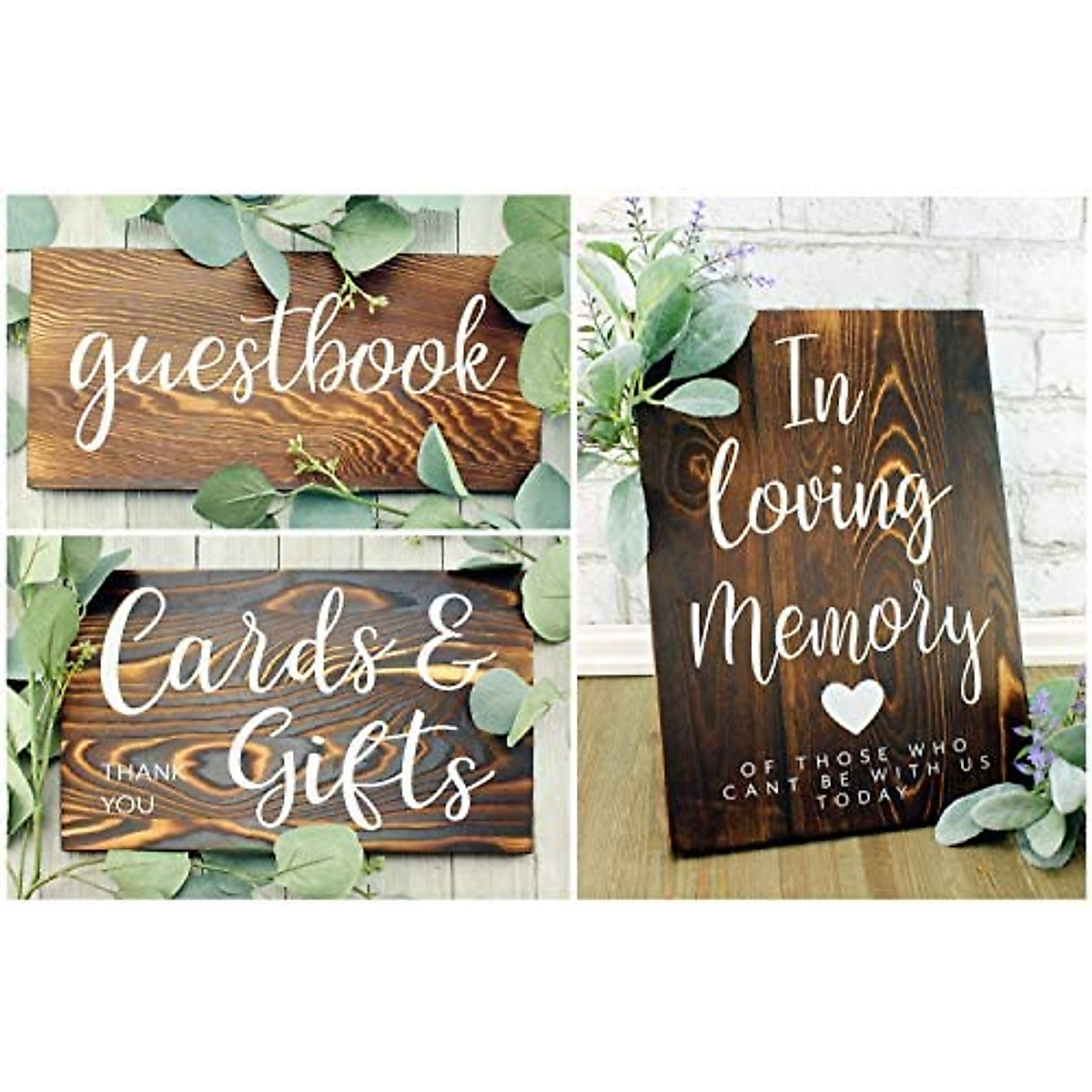 Darware Wooden Wedding Reception Signs (Set of 3, Brown); for Guests, Gifts, and Memorial