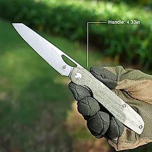 Kizer Genie 154CM Steel EDC Knife 3.39 Inches Blade Green Micarta Handle Folding Pocket Knife Thumb Hole Openers V4545C1