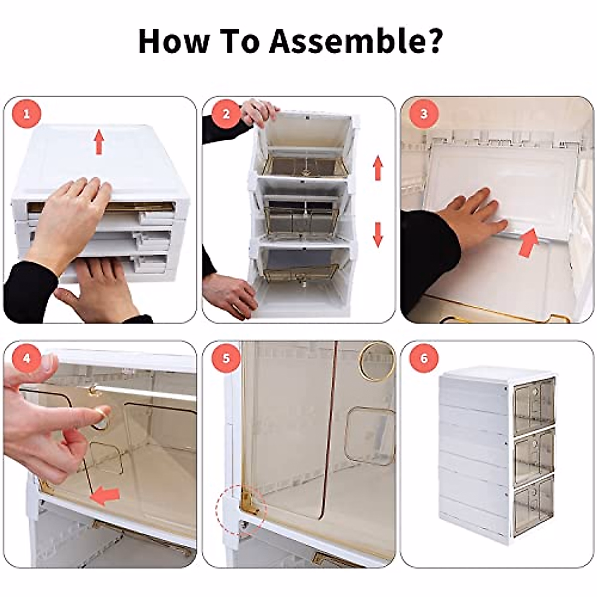Shoe Storage Boxes Clear Plastic Folding Shoe Box Storage Containers, 3 Layers Shoe Box Organizer for Women Men Plastic Dustproof for Sneaker, Heel, Sandal, White