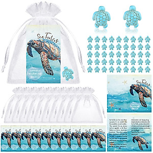 122 Pcs Sea Turtle Gifts Sets Including 36 Pcs Appreciation Cards Mini Sea Turtle Greeting Notecard, 36 Pcs Organza Bags, 50 Pcs Mini Sea Turtle for Employees Nurses Teachers Students Volunteers