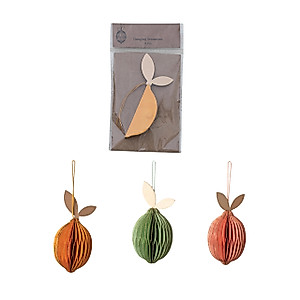 Creative Co-Op Handmade Recycled Paper Folding Honeycomb Lemon Ornament with Glitter, Set of 3 Colors