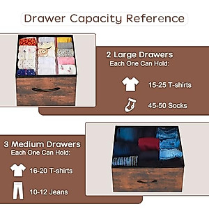 AZL1 Life Concept Dresser for Bedroom with 5 Drawers, Wide Bedroom Dresser with Drawer Organizers, Chest of Drawers, Fabric Dresser for Living Room, Closet, Hallway, Rustic Brown