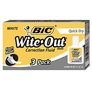 BIC Wite-Out Quick Dry Correction Fluid - 3 Pack (BICWOFQD324)