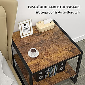 Homieasy End Table, 20 Inch Square Side Table Modern Night Stand with 2-Tier Storage Shelf, Living Room Small Coffee Table, Wood Finish Bedside Table for Bedroom, Rustic Brown