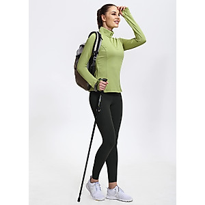 Hiverlay Women's Thermal Fleece Half Zip Thumbholes Long Sleeve Running Pullover Equestrian Shirt for Cold Weather Green XL