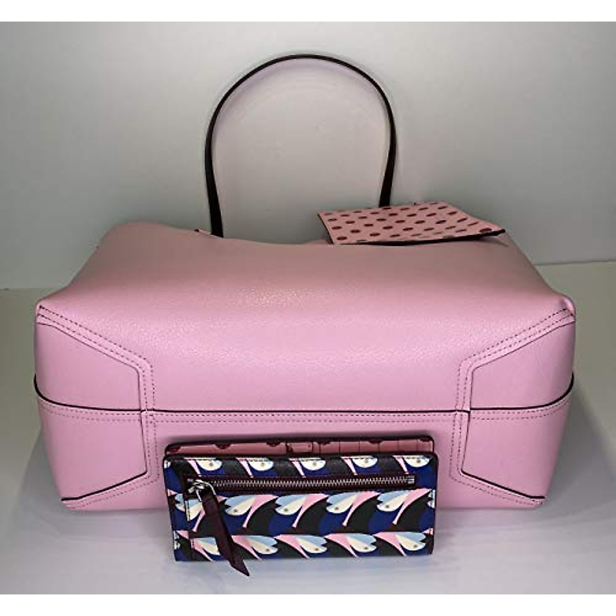 Kate Spade New York Arch Love Birds Large Reversible Tote bundled with matching Large Slim Bifold Wallet (Pink/Blue/Geo Birds)