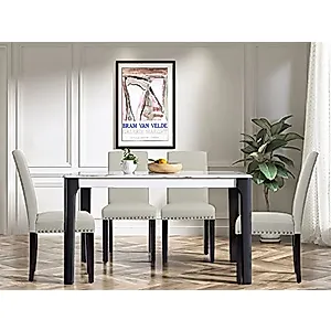 Giantex Set of 4 Upholstered Dining Chairs, with Wood Legs, Padded Seat, Fabric Parsons Chair for Dining Room. Kitchen, Beige