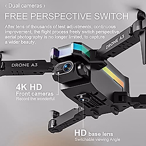 Drone with Camera for Adults - Foldable Mini Drone with Dual 4k HD Fpv Camera Remote Control Toys Gifts for Boys Girls with Altitude Hold, Headless Mode, Speed Adjustment (Black B)