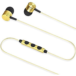 Betron B650 in Ear Headphones with Microphone - Bass Driven Sound, Aluminum Body Including S/M/L Earbud Tips, Carry Case (Gold)