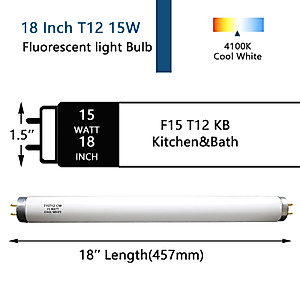 (4Pack) F15T12-CW 15W T12 Cool White 18" Fluorescent Light Bulb,Replace G E,Sylvania 21532,Philips Lamp Light Bulb,4100K Cool White, Medium Bi-Pin G13 Base