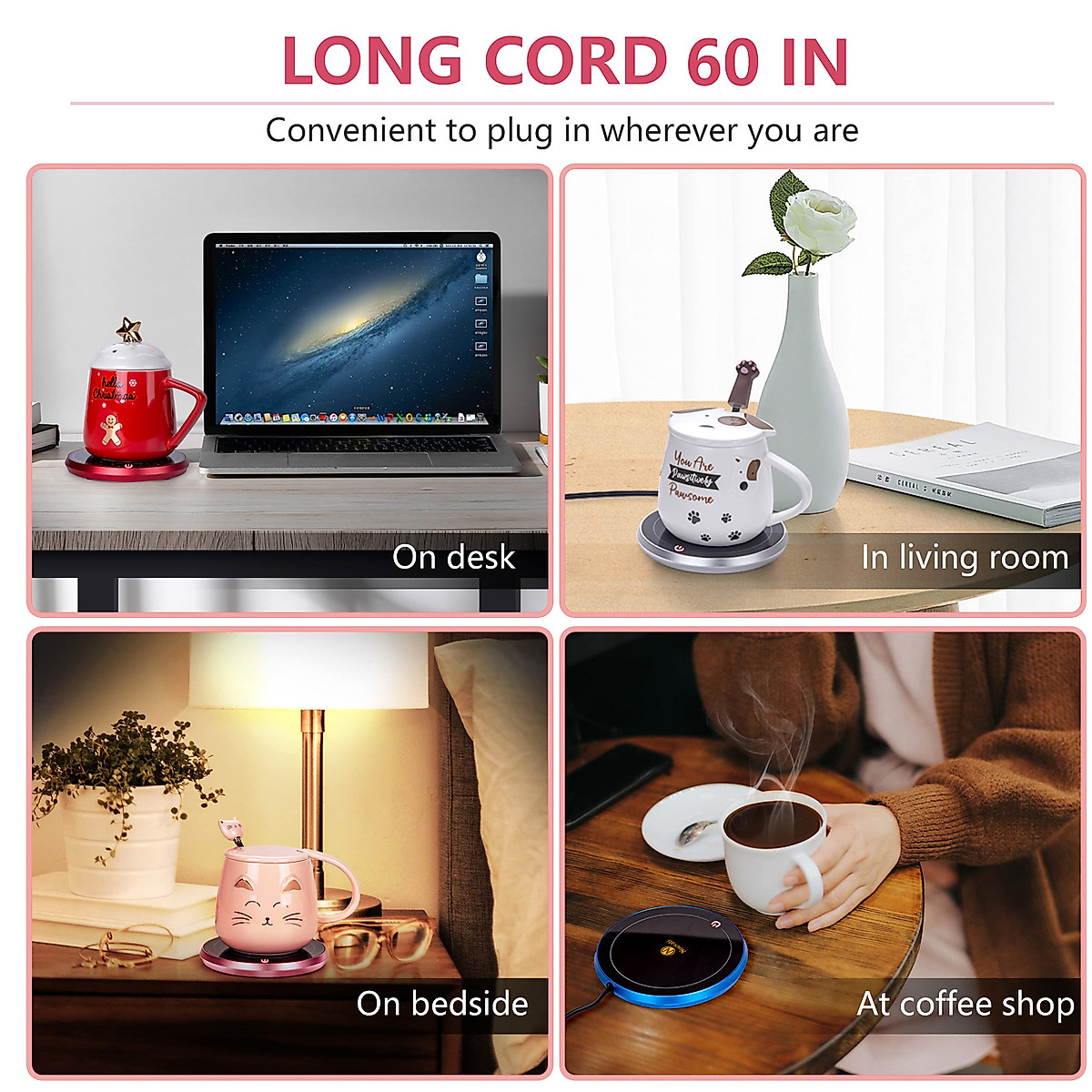 Nouvati Candle Warmer/Mug Warmer/Coffee Warmer for Desk Auto Shut-Off: Excellent Heating, 2 Heating Modes, Safety Features, Sleek Desig& Compact; Tea Warmer (Rose Pink 4H)