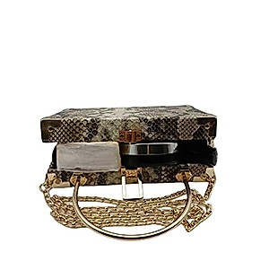 WIGUYUN Womens Fashion Snakeskin Evening Handbag Top Handle Clutch Purse Chain Shoulder Cross-body Bag Khaki