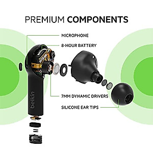 Belkin Wireless Earbuds, SoundForm Freedom True Wireless Bluetooth Earphones with Wireless Charging Case IPX5 Certified Sweat and Water Resistant with Deep Bass for iPhones and Androids - Black