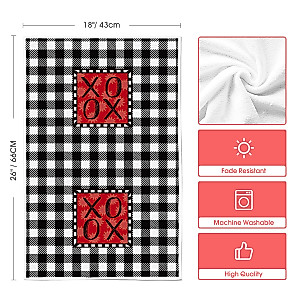 Artoid Mode Buffalo Plaid Love XOXO Kitchen Dish Towels, 18 x 26 Inch Seasonal Valentine's Day Anniversary Wedding Ultra Absorbent Drying Cloth Tea Towels for Cooking Baking Set of 2